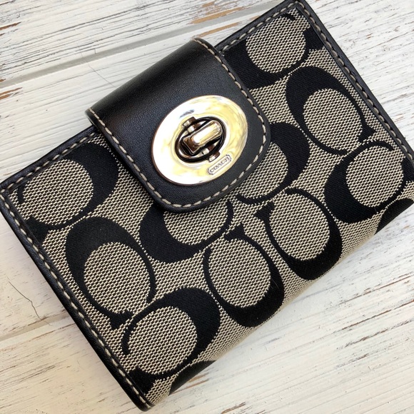 Coach | Bags | Coach Signature Canvas Turnlock Wallet | Poshmark